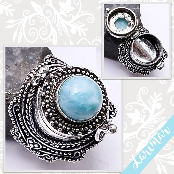 Jewelry | Larimar Eclectic Silver Poison Ring Size 8 Pale Light Blue ...